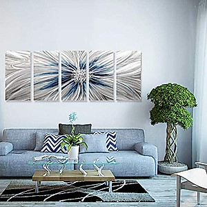 RICHSPACE ARTS Contemporary Metal Wall Art Blue and Silver Modern Sculpture Decor for Living Room 3d Flower Aluminum Artwork for Home and Office