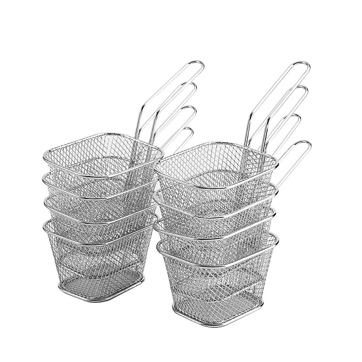 8Pcs Fry Basket, Mini Stainless Steel Chips Deep Fry Baskets with Handle French Fries Cooking Tool Food Presentation Strainer for Cooking, Boiling, or Deep Frying Foods (4.1 * 3.3 * 2.6inch)