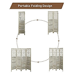 ACEHOME Room Dividers 4 Panel,Home Folding Privacy Carved Wood Screens 5.6Ft,Portable Office Walls Dividers,Indoor Decorative Room Partition,No Installation Required, Off-White