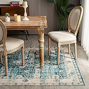 Syalife Washable Rug Vintage Area Rugs, 5'x 7' Living Room Rug with Non Slip Backing, Ultra-Thin Medallion Distressed Non-Shedding Rug, Vintage Floor Mat Indoor Rug USI001-57FG04GR