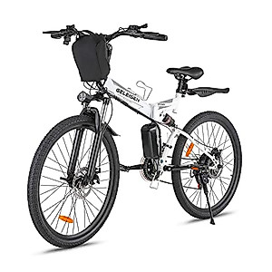GELEISEN Electric Bike for Adults, Folding Electric Mountain Bike 26" Adults Ebike with 350W Motor & Removable 36V 10Ah Battery,20MPH Electric Bicycle with Shimano 21 Speed,Double Shock Absorption