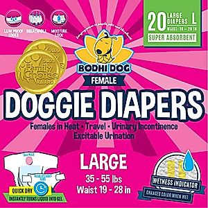 Disposable Dog Female Diapers | 20 Premium Quality Adjustable Pet Wraps with Moisture Control & Wetness Indicator | 20 Count Large Size