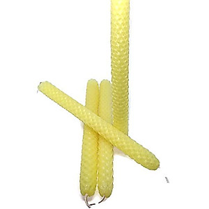 100% Pure Beeswax Handmade Taper Candles (Honey Yellow) - 8 Inch Smokeless Dripless Pair - Natural Subtle Honey Smell - Elegant Honeycomb Design (2 pack)