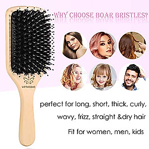 Hair Brush Boar Bristle Hairbrush for Thick Curly Thin Long Short Wet or Dry Hair Adds Shine and Makes Hair Smooth, Best Paddle Hair Brush for Men Women Kids