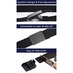 Mens Web Belts for Work, Metal Buckle Field Belt for Outdoor Sport Golf Hiking Skiing, Adjustable for Pants Size Below 46inches[53" Long 1.5" Wide](Black)