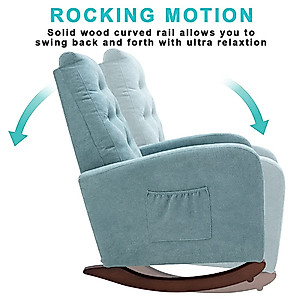 Baysitone Rocking Accent Chair, Tufted Upholstered Luxury Cotton Lounge Chair, Glider Rocker Armchair with Side Pocket for Nursery, Living Room, Bedroom, 300 lbs Strong Support (Mint Green + Cotton)