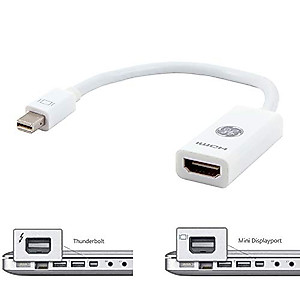 GE Mini DisplayPort Thunderbolt to HDMI Adapter, Compatible with Apple iMac, MacBook and PC, Supports Full HD 1080P and 4K Ultra HD, White, 33589
