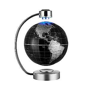 Magnetic Levitating Globe, Large 8inch Floating Globe With LED Lights, Magnetic Globe Display, Indoor Accents, Study Room Decor, Modern Decorative Ornament (Black)