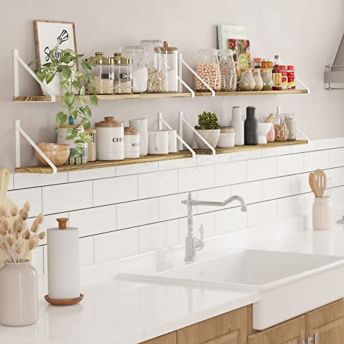 Wallniture Bora 36" Long Floating Shelves for Wall, Rustic Wall Shelves for Living Room, Wall Bookshelf, Kitchen Wall Shelf, Bathroom Shelves for Storage, Office Shelves Set of 4, Burnt