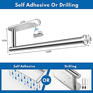 Ablink Paper Towel Holder Under Cabinet, Paper Towel Rack Adhesive and Wall Mounted, Paper Towel Mount 13 Inches 304 Stainless Steel for Kitchen and Bathroom