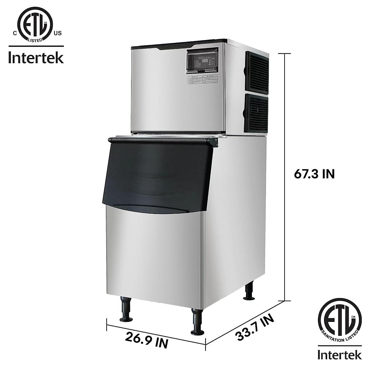 Westlake Commercial Ice Maker Machine Stainless Steel Full Cube NSF Certificated 500 lbs/24H Ice with 375lbs Storage Ice Maker Machine Capacity-Ideal for Coffee Shops, Hotels, Bars, Restaurants