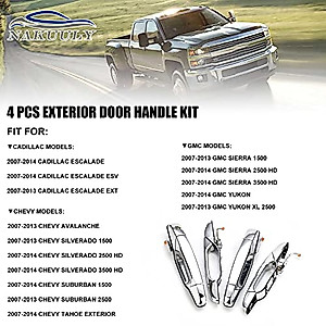Exterior Chrome Door Handle 4 PCS Front Rear Driver & Passenger Compatible with 2007-2014 Cadillac Escalade Chevy Avalanche Silverado Suburban GMC Sierra Yukon OE # 20828258 22738721 25960525 22738722