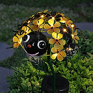 Exhart Solar Yellow Bumble Bee Garden Stake, 26 LEDs, Metal, Cute Garden Décor, 8.5"x7.5"x26.5"