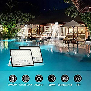 2 Pack 100W LED Solar Flood Lights Outdoor with Remote,Dusk to Dawn Solar Security Street Light Waterproof IP67 for Fence,Garden,Pool,Barn,Lawn,Flag Pole White