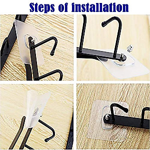 Evadow 5Pack 6-Hook Under Cabinet Mug Hook, Metal Iron Kitchen Storage Utensil Hooks with Free Nails and Screws, Black Wall Organizer Shelf Rack for Mugs, Cups, Teapot and Kitchen Utensils Display