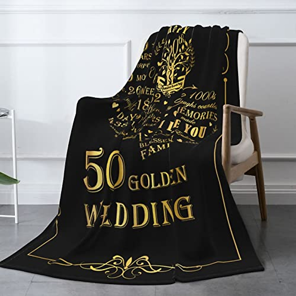 Infantown 50th Anniversary Blanket Gifts, 50th Wedding for Couple Parents Grandparent, 50th Golden Wedding Anniversary Throw Blankets Gifts for Dad Mom Husband Wife 50"X 70"
