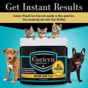 Curicyn Animal Wound Care Clay 16oz. - Vet-Approved Natural Skin Ointment For Dog, Cat, Horse, and Other Livestock - Bentonite Clay with Aloe Treatment - Gentle No Sting Fast-Acting Formula