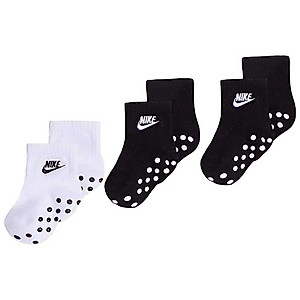 NIKE Children's Apparel Baby Mid Cut Quarter Gripper Socks, Black/White, 6/12M