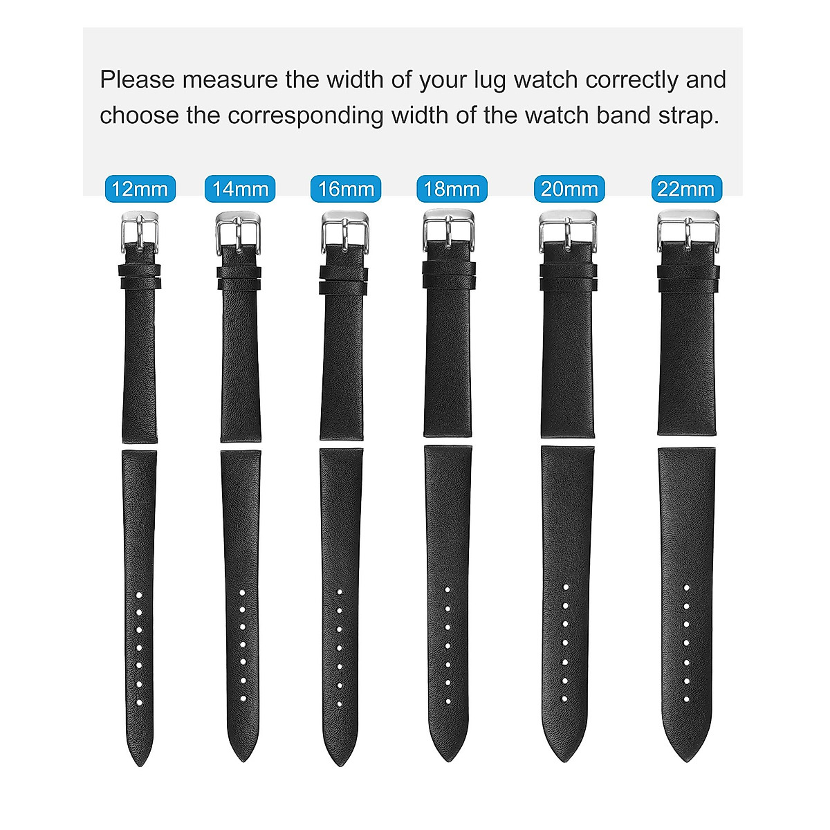 uxcell Black Genuine Leather Band 12mm Width, Flat Thin Elegant Leather Watch Strap for Women