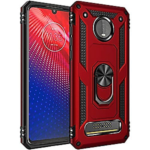 Military Grade Drop Impact for Motorola Moto Z4 Case,Moto Z4 Play Case 360 Metal Rotating Ring Kickstand Holder Magnetic Car Mount Armor Heavy Duty Case Z4 Z4 Play Z4 Force Phone Case (Red)