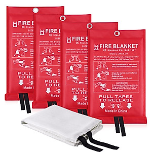 Ajiaguo Fire Blanket for Home Emergency Survival – Fiberglass Suspend Fire Flames Suspension Blankets for Home and Kitchen School Grill Garage House Warehouse Safety (4 White Fire Blankets)