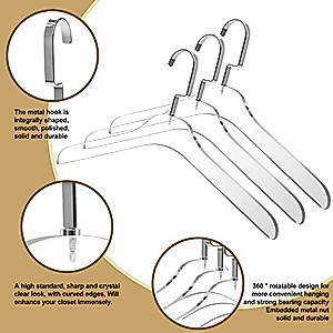 Quality Clear Acrylic Lucite Coat Suit Hangers, Stylish Clothes Hanger with Silver Hook - Coat Hanger for Dress, Suit - Closet Organizer Adult Hangers Gloss Silver Chrome 5 Pcs