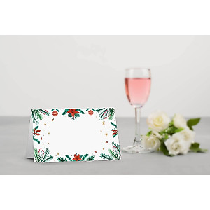 Table Place Card, Christmas Themed Tent Style Cards, Pack of 25 Half-Fold Reception Place Card, Perfect for Christmas Party, Birthday, Wedding, Bridal Shower, Baby Shower, Banquet C18