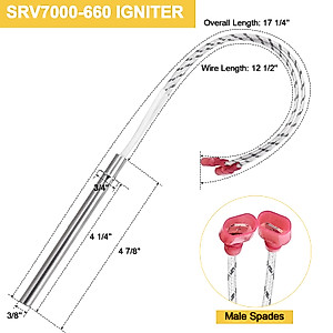 Adviace SRV7000-660 Igniter for Pelpro PP130, PP130-B, PP60, PP70, PPC90, TSC90 Pellet Stove, Pleasant Hearth PH35PS, PH50CABPS and Quadra-Fire Outfitter I Pellet Stoves, 300W Stove Ignitor Parts.