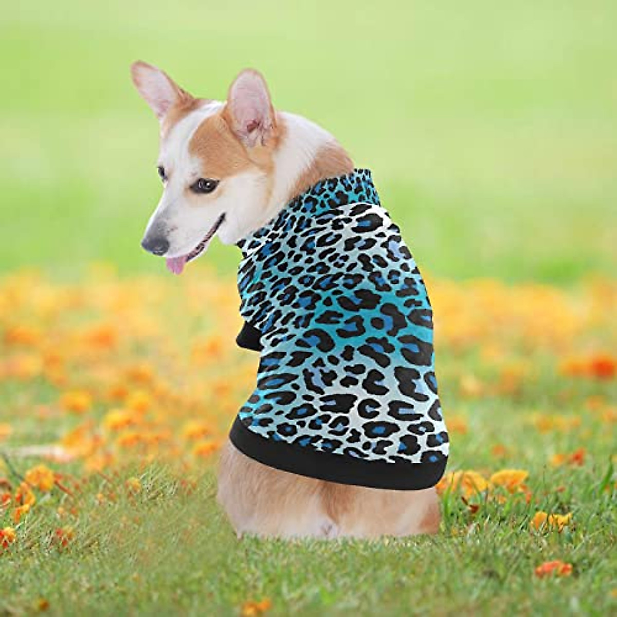 Kigai Blue Leopard Dog Coat Fleece Warm Windproof Pet Clothes for Snow Cold Weather, Soft Cozy Breathable Dog Winter Jacket for Small Medium Large Dogs with Leash Hole Pet Coat(XXS - XL)