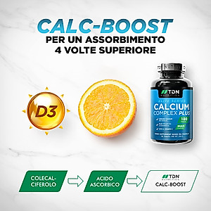 Calcium and Vitamin D Supplement - 180 Tablets - High Strength 1000mg Calcium Complex with Vitamin D3 Plus, Magnesium, Zinc and Vitamin C - Supports Bones, Cartilage and Muscle - Osteo Supplements