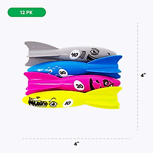 Boley Dive Torpedo Swim Toys - 12 Pack Sinking Pool Toys for Kids - Colorful Shark, Whale, Fish Diving Torpedoes - Summer Water Games, Bath Time Fun, Pool Diving Toy Set