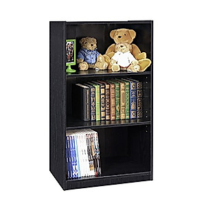 Furinno Jaya Simple Home 3-Tier Adjustable Shelf Bookcase, Black & Simplistic End Table, Espresso/Black