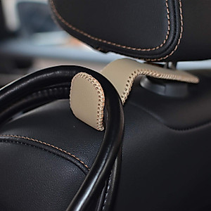 MECHCOS Car Seat Headrest Hooks for Car Back Seat Organizer Hanger Storage Hook Holder for Car SUV Organization Purse Shopping Groceries Bag Handbag, Beige, 2 Pack