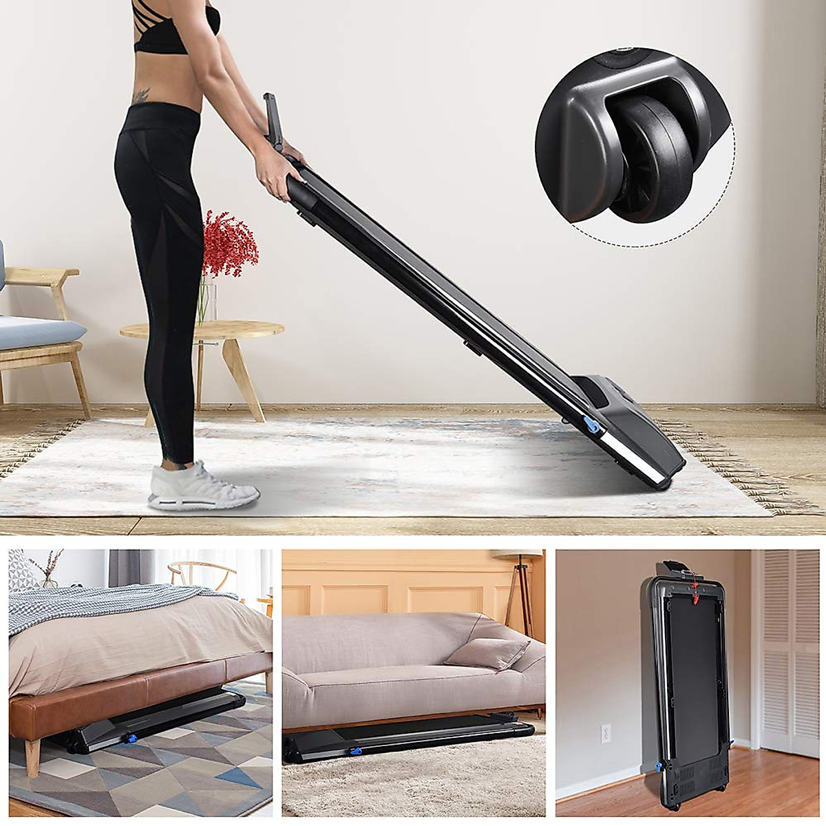 AW 2 in 1 Under Desk Treadmill Folding Electric Treadmill Walking Jogging Machine Motorized Exercise Machine with LCD Display for Home Office Gym Exercise Apartment Basement Workout