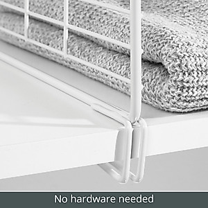 mDesign Modern Versatile Metal Closet, Cabinet Organizer Storage 2-Tier Shelf Divider and Separator for Bedrooms, Bathrooms, Entryways, Hallways, Kitchen Pantry, Office - Easy Install, 2 Pack - White