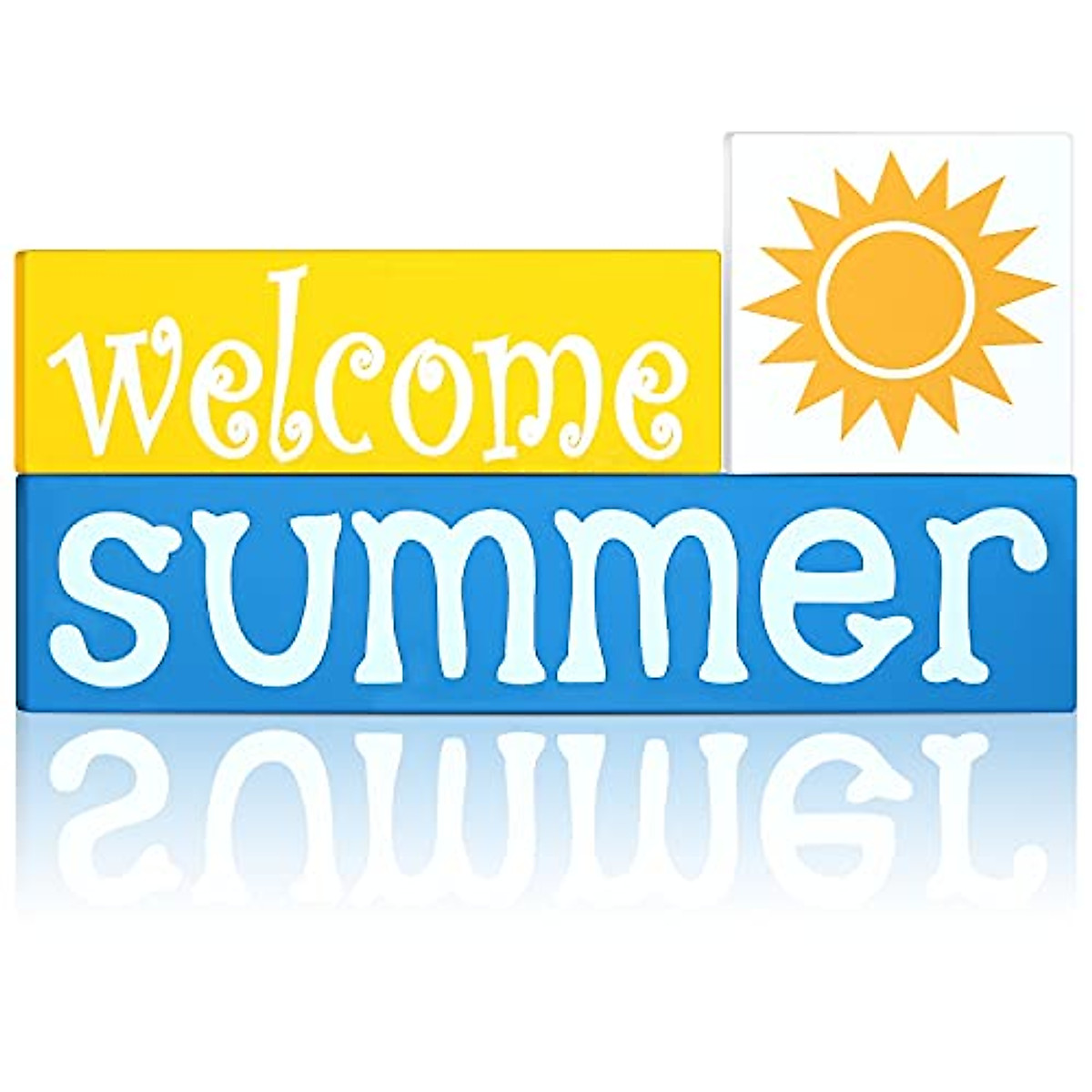 3 Pieces Wooden Welcome Summer Blocks, Farmhouse Wood Welcome Summer Tiered Tray Decor, Rustic Sun Wooden Sign Table Decor for Summer Desk Shelf Window Tiered Tray