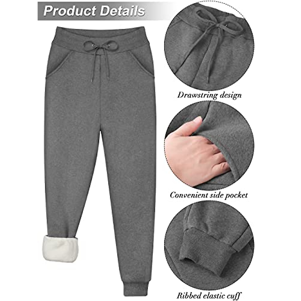 URATOT 2 Pack Women's Sherpa Lined Sweatpants with Pockets Winter Warm Jogger Sweatpants Athletic Fleece Lined Pants Black, Dark Grey