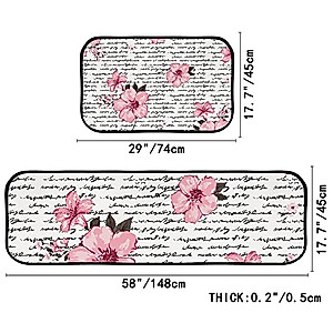 Vantaso Kitchen Floor Mat Rug Flower Set of 2 Cushioned Non-Slip Comfort Runner Rugs Pink