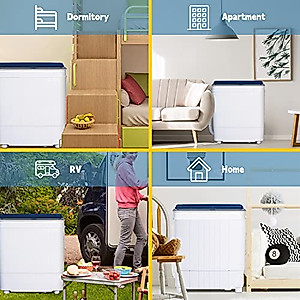 Greenvelly Portable Washing Machine Washer, 21.6lbs Mini Twin Tub Washer and Dryer Combo, 13lbs Compact Laundry Clothes Washer, Small Semi-Automatic Wash and Spin Cycle for Apartment RV Dorm Camping (Blue)