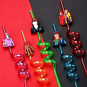 24 Stranger Inspired Things Party Favors Reusable Drinking Straws 8 Designs Great for Stranger Inspired Things Birthday Party Supplies with 2 Cleaning Brushes
