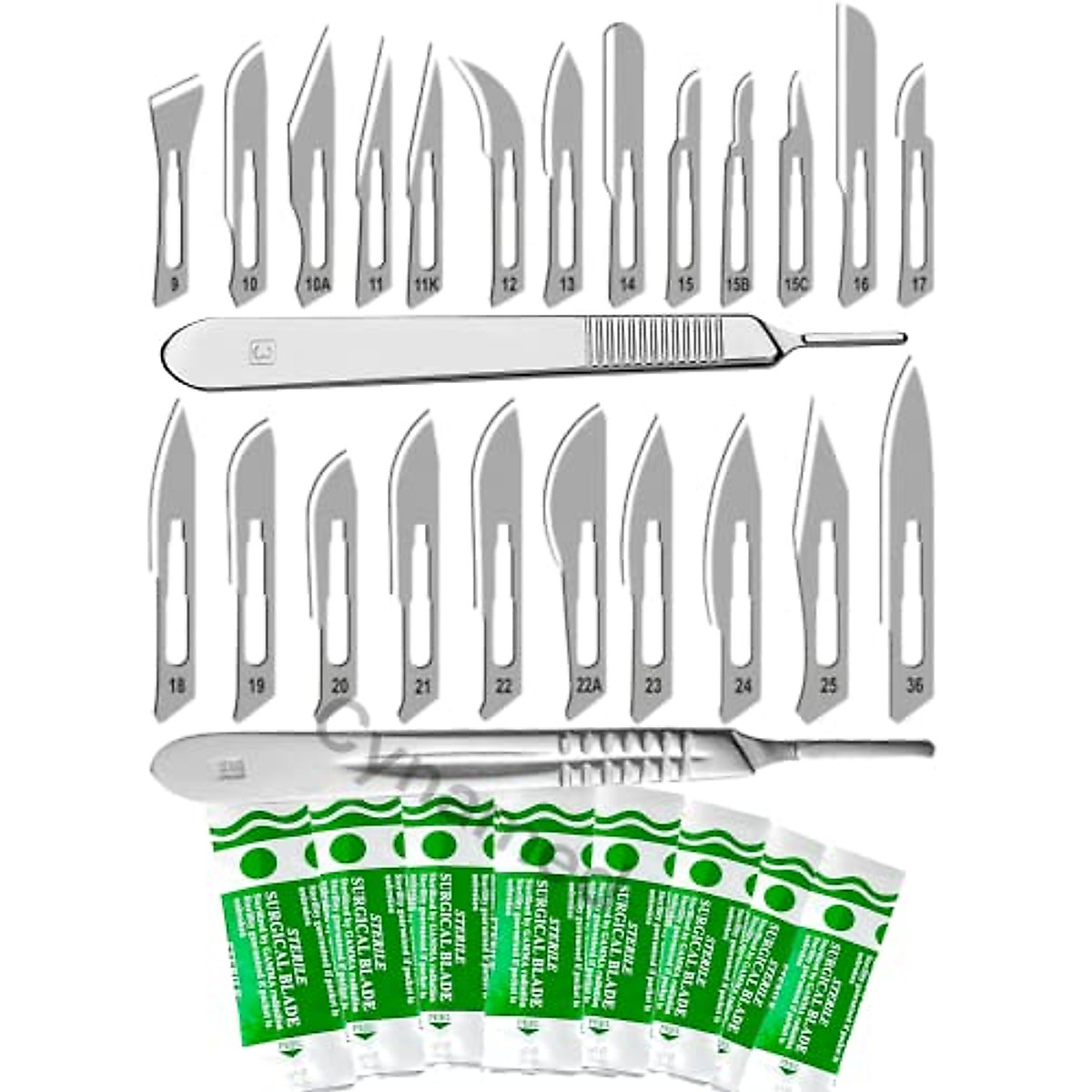 120 STERILE SCALPEL HANDLE BLADES #10#11#15#20# 21#22 +2 FREE Scalpel handle #3 and #4 Suitable for Dermaplaning, Crafts, for Biology Lab Anatomy, Practicing Cutting, Sculpting, Repairing