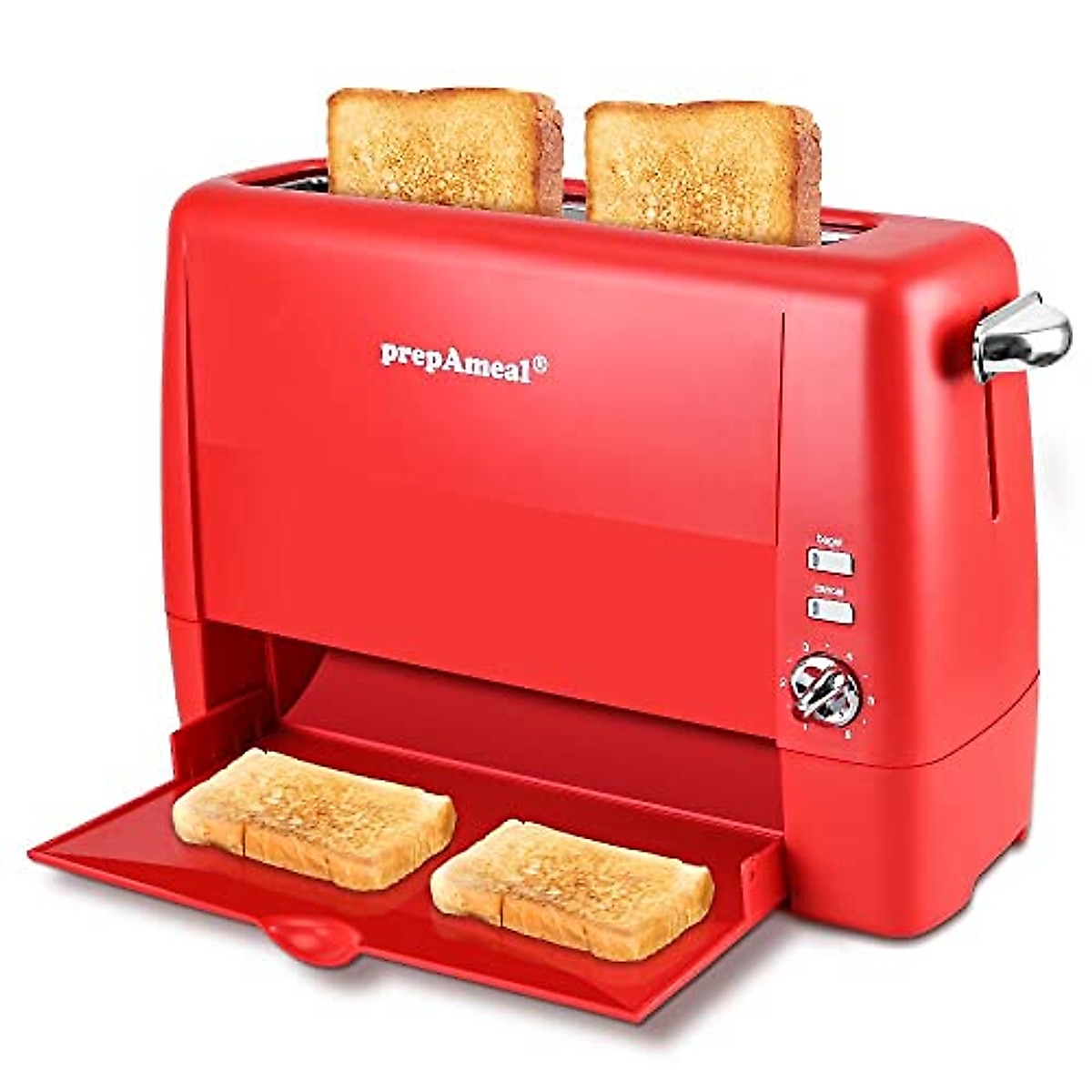 prepAmeal Long Slot Toaster 2 Slice Toaster with 6 Shade Settings, Bagel / Cancel, Extra Wide Slots, Removable Crumb Tray, for Bagels, Waffles, Breads, Puff Pastry, Snacks (2-Slice, Red)