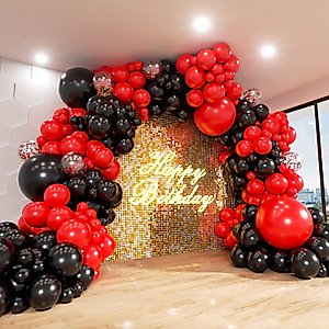 ADOINBY Red and Black Balloon Arch Kit, 140Pcs Different Sizes inch Black and Red Balloons and Confetti Party Balloon Garland Kit for Birthday, Wedding, Graduation, Anniversary, Prom Decorations