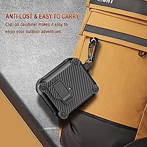 R-fun Airpods 3rd Generation Case with Automatic Secure Lock Clip, Armor Protective Hard TPU Case Cover for Apple Airpods 3 2021 Charging Case with Carbon Fiber Keychain-Black