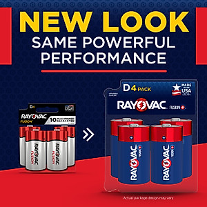Rayovac Fusion D Batteries, Premium Alkaline D Cell Batteries (4 Battery Count)