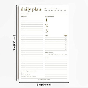 Bliss Collections Daily Planner, Metallic Gold Calendar, Scheduler, Productivity Tracker for Organizing Appointments, Priorities, Tasks, Water Intake, Notes, 6"x9" Undated Tear-Off Sheets (50 Sheets)