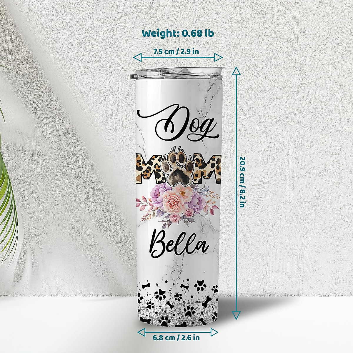 Hyturtle Personalized Dog Mom 20oz Tumbler with Lid Gifts for Dog Lovers, Mother's Day Cup Gift For Women, Best Birthday Gift Ideas for Fur Mama Custom Name Photo Stainless Steel Travel Skinny Cup