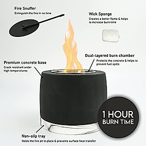 Tabletop Fire Pit Bowl - Personal Fireplace - Long Burning Fire Pit - Ethanol Tabletop Fireplace - Indoor Smores Kit - Mini Fireplace for Patio & Balcony decor - Black Concrete & Marble Effect Base