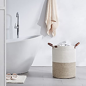 TECHMILLY Tall Laundry Basket, Large Woven Cotton Rope Dirty Clothes Hamper with Handle for Nursery, Bathroom, Bedroom - 72L