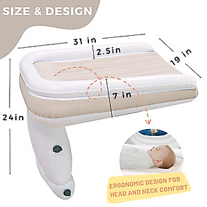 eirix Inflatable Toddler Travel Bed, Portable Baby/Toddler Bed Airplane Footrest Airplane Seat Extender for Kids Suit for Economy Seats, Train, Car (White)